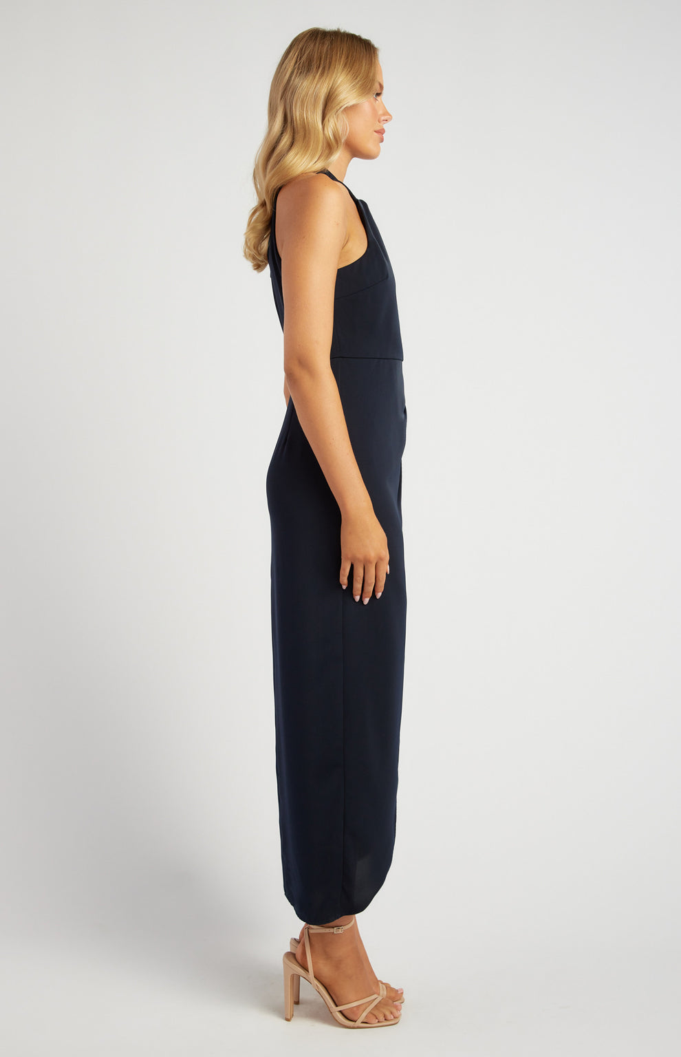 Halter Neckline Satin Midi Dress with Tulip Hem | Citrine & Cipher ...